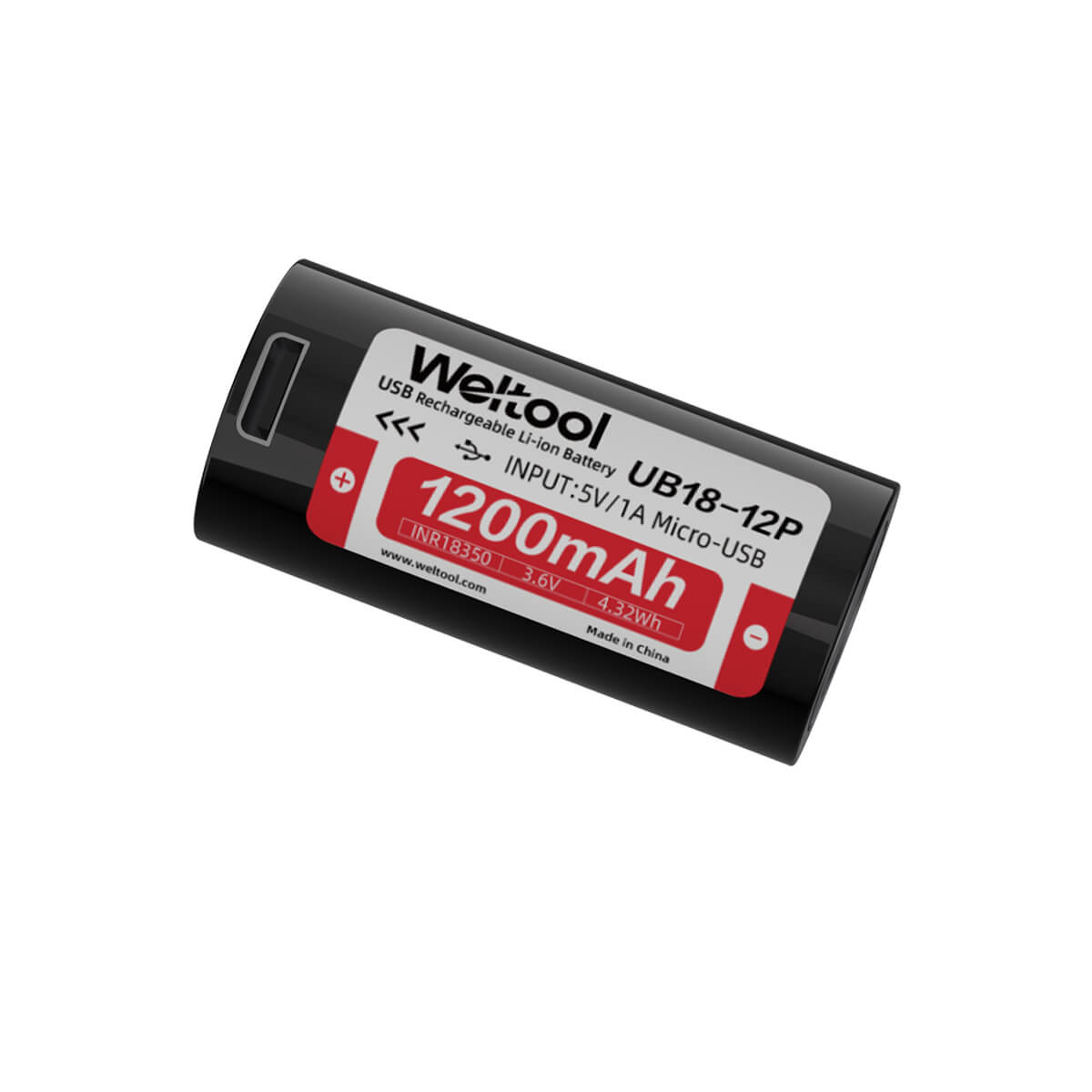 Weltool UB18-12P High Drain 8A 1200mAh USB Rechargeable 18350 Li-ion ...