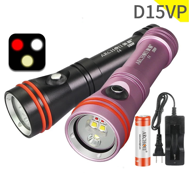 ARCHON D15VP 6500K diving flashlight 5500K HD video red warm white ...